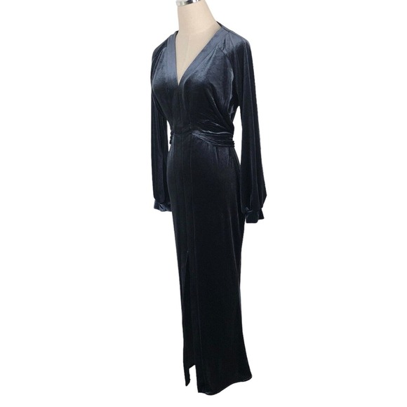 Migeer | Dresses | Migeer Velvet Maxi Dress Slate Blue Stretch Tie Back ...